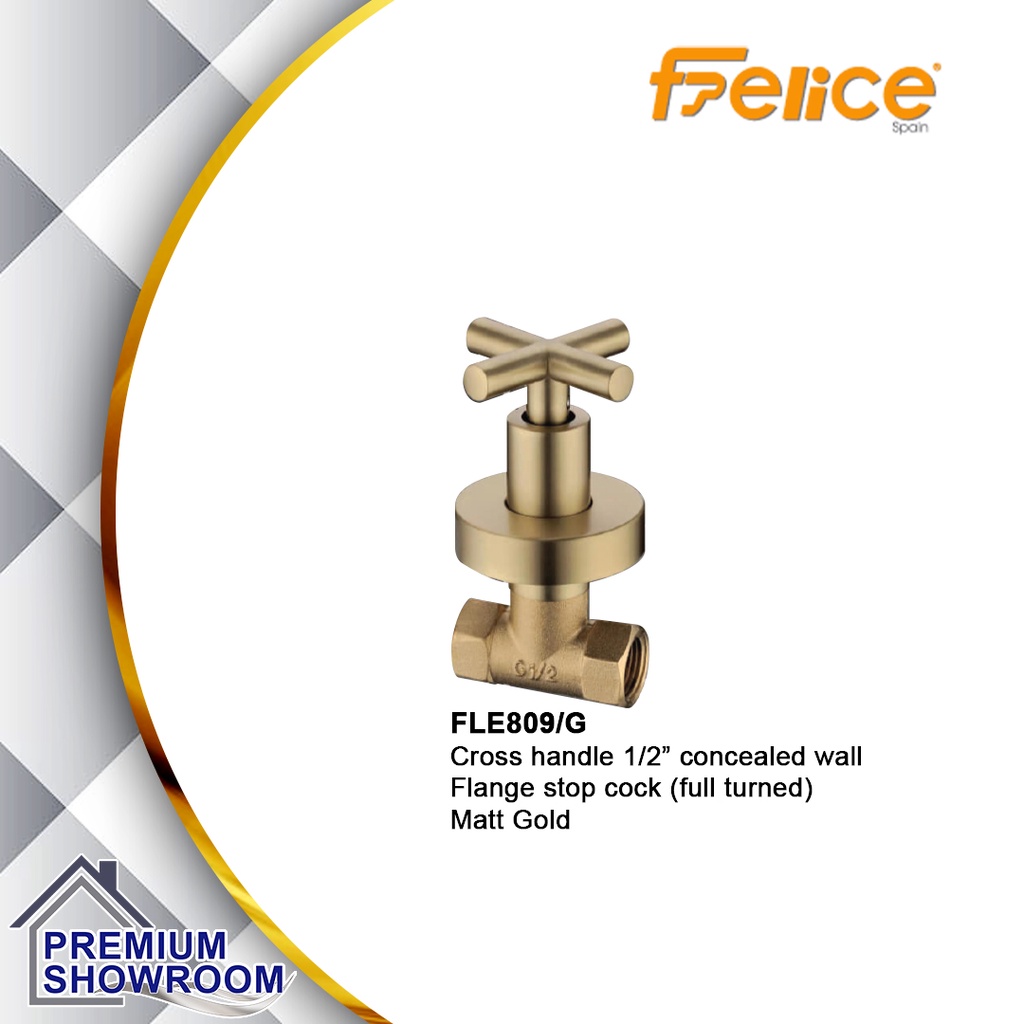 FELICE FLE809/G : Cross handle 1/2" concealed wall flange stop cock ...