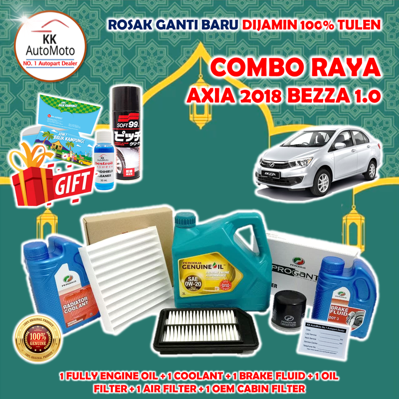 Combo raya - new axia / bezza 1.0 3l fully synthetic 0w-20 + filters ...