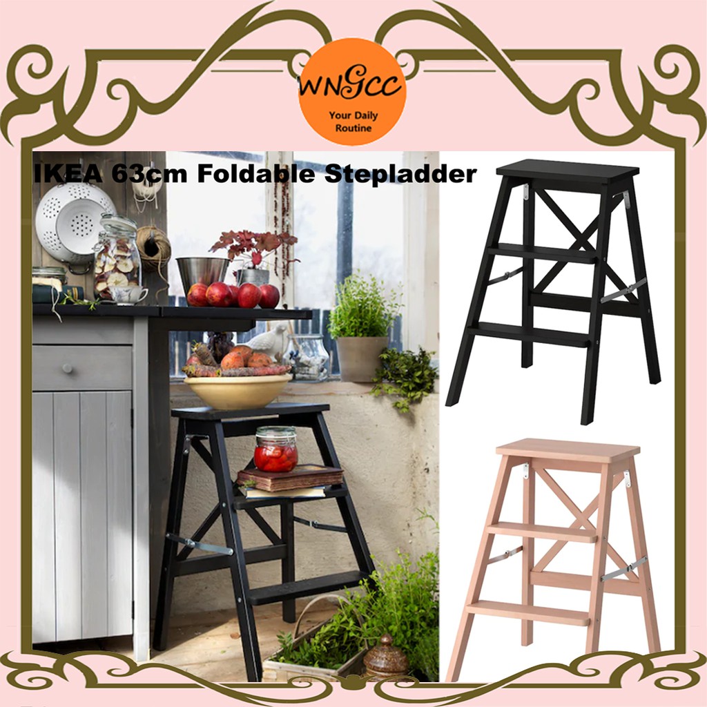 IKEA 63cm Foldable Solid Wood Stepladder Step Stool Step Ladder Work ...