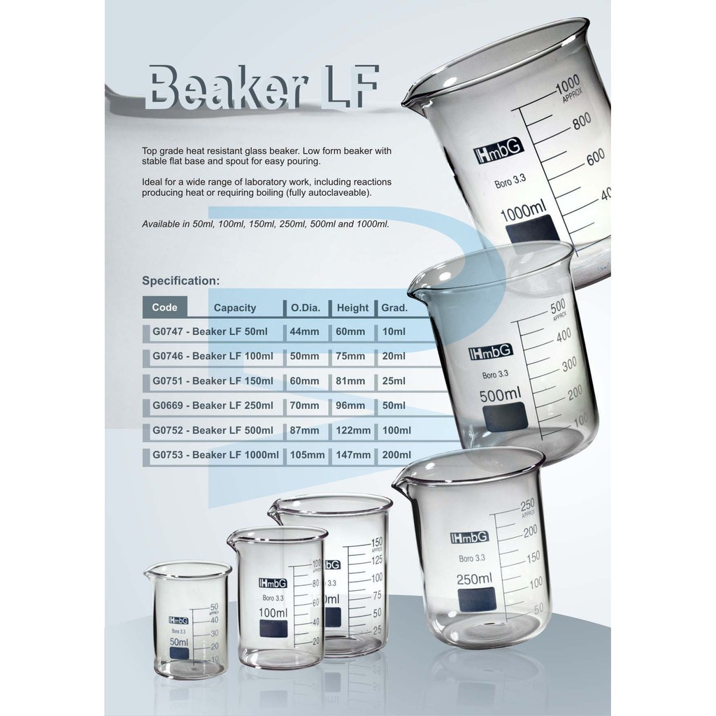 Glass Beaker | Bikar Kaca, Low Form (50-1000ml), HmbG | Shopee Malaysia