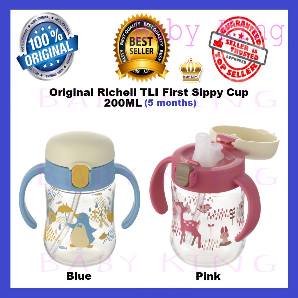 Original Richell TLI First Sippy Sippee Spout Bottle Mug Cup 200ml (5m+) + 2 Colors Choice ...
