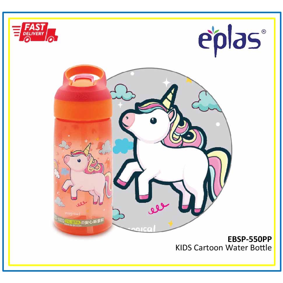 EPLAS KIDS Cartoon Water Bottle With Straw and Handle, Kid Botol Air Kanak, 550ml, BPA Free ...