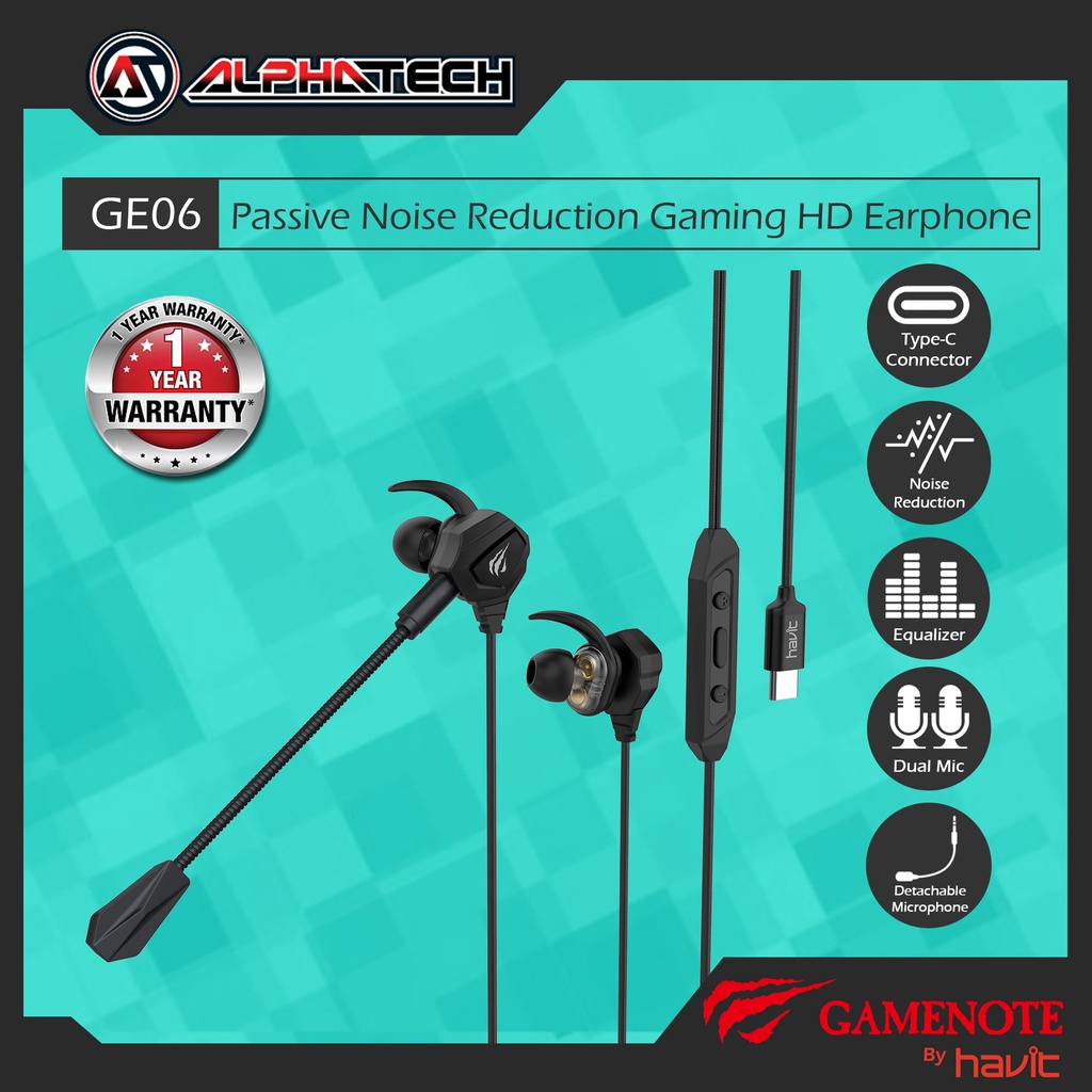 Gamenote GE06 Passive Noise Reduction Gaming HD Earphone, Detachable Dual Microphone, Stereo ...
