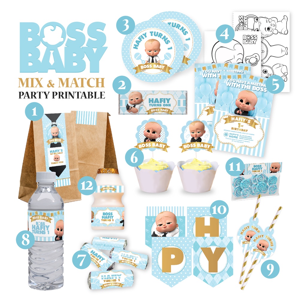 Boss Baby Birthday Birthday Party Printables Pack Cake Topper Bottle ...