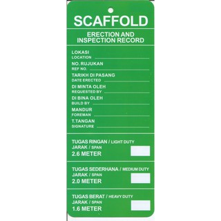 M-Safe Safety Scaffolding Scaffold Tag Green Tag / Yellow Tag Lockout ...