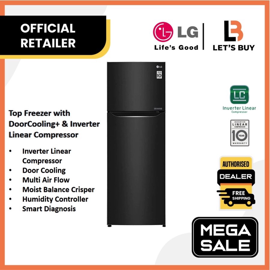 LG GN-C372SXCC 333 Top Freezer Inverter Fridge with DoorCooling+ ...