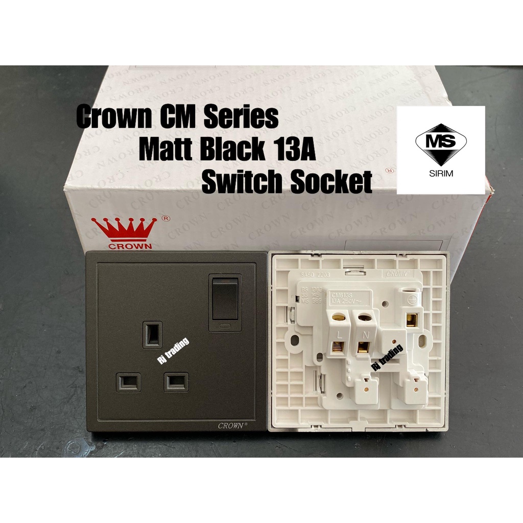 Crown CM Series Matt Black 13A Switch Socket | Shopee Malaysia
