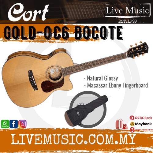 Cort Gold-OC6 Bocote OM Full Solid Acoustic Electric Guitar with Bag - Natural Glossy ( GoldOC6 ...