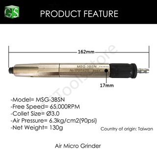 MSG-3BSN 65,000Rpm 3mm (1/8") Air Pencil Grinder Pneumatic Polishing ...