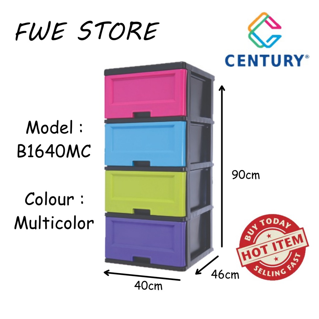 Century 4 Tier Plastic Drawer / Cabinet / Storage Cabinet Multi Color ...