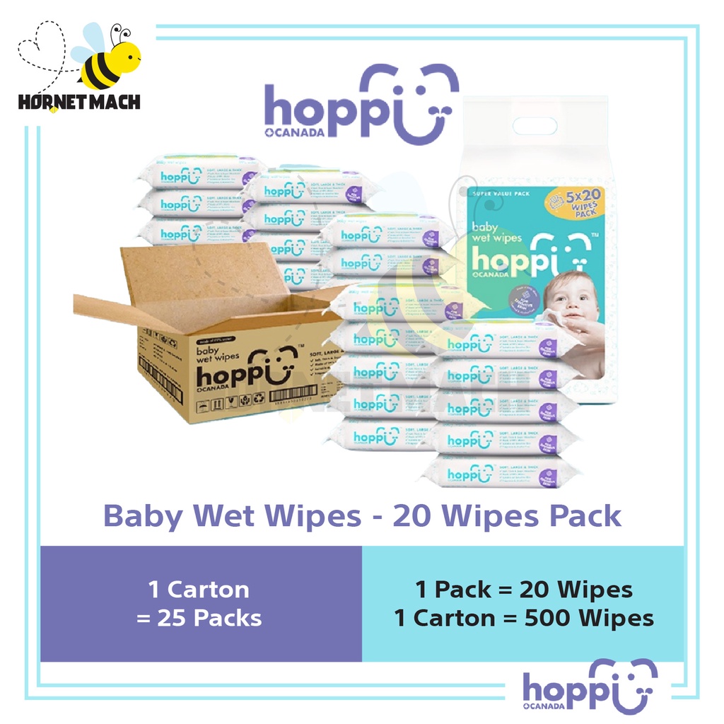 [CARTON] Hoppi Baby Wet Wipes - 20 Wipes Pack | Shopee Malaysia