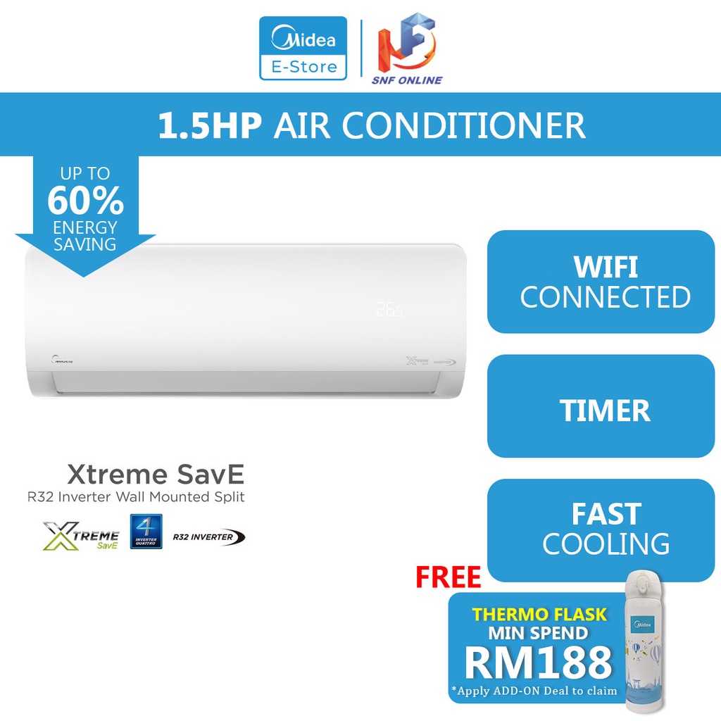 Midea 1.5HP MSXS-13CRDN8 Xtreme Save R32 Inverter Air Conditioner / Aircond / Air Cond | Shopee ...