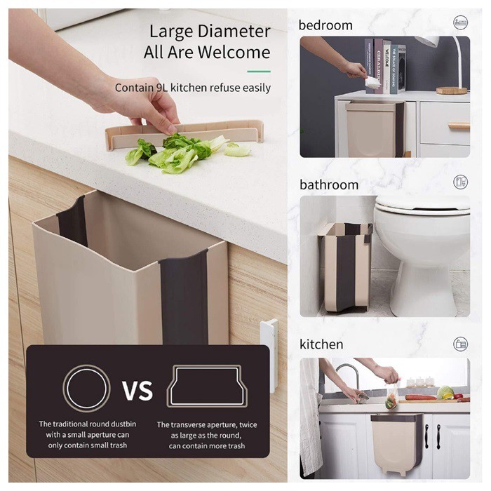 Kitchen Cabinet Door Mounted Folding Dustbin Hanging Garbage Rubbish ...