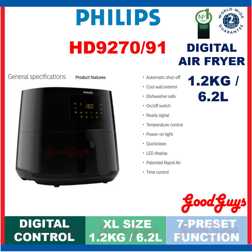 philips hd9270 xl digital air fryer 1.2kg / 6.2l rapid technology 7 ...