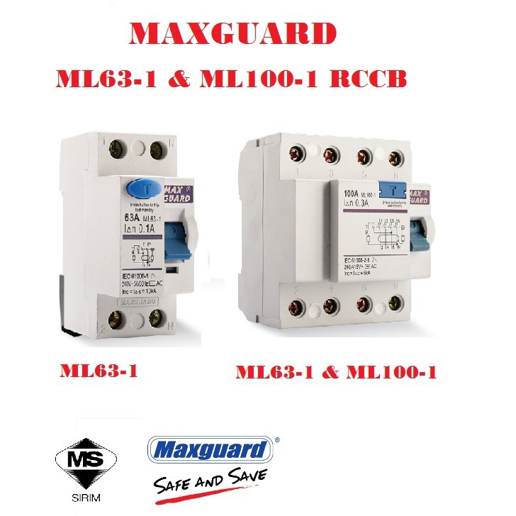 [ 2P & 4P ] Maxguard ML63-1 & ML-100-1 RCCB (ELCB) 2P 4P 40A 63A 100A 30mA & 100mA | Shopee Malaysia