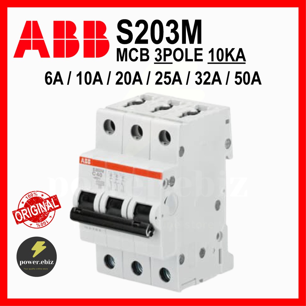 ABB S203M 6A 10A 16A 20A 32A 40A 50A 63A 3P 10KA MCB (100% ORIGINAL) | Shopee Malaysia