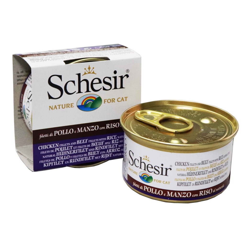 Schesir Cat Wet Food Chicken & Beef Fillets with Rice Natural Style - 1 Tray (85g x 14) - CF-290 ...