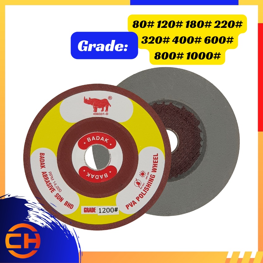 BADAK 4" PVA POLISHING WHEEL ( GRADE : 80#/120#/180#/220#/320#/400#/600 ...