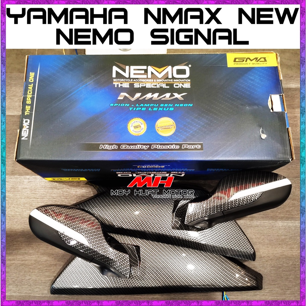 Yamaha Nmax V2 2020 Nemo-1000 Side Mirror with Light (CARBON) / CARBON ...
