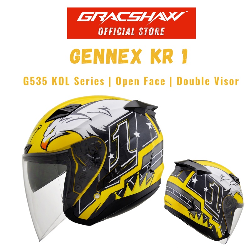 Gracshaw Gennex G535 KOL Series KR1/Open Face/Double Visor/Eagle Yellow ...