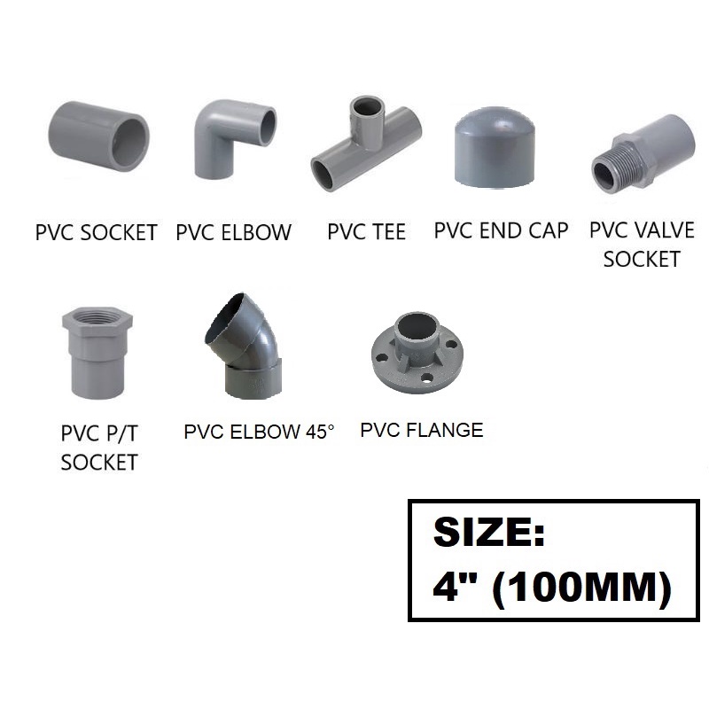 4"(100mm) PVC Pipe Paip Fitting-Socket/Elbow/Tee/Valve Socket/PT Socket ...
