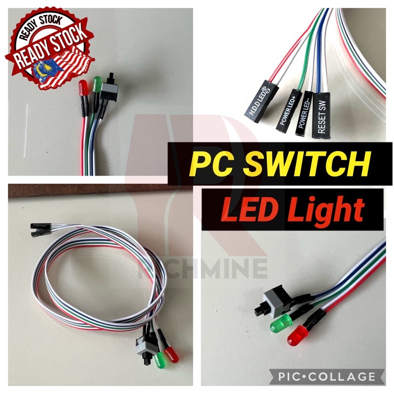 {ReadyStock} ATX PC Switch Power On Off LED cable Mining Cable Startup ...