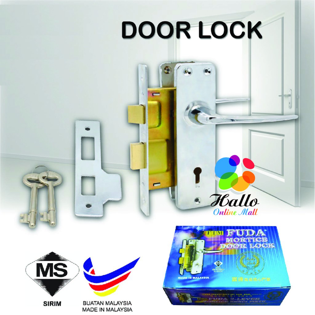 Original Fuda 2 Level Mortice Mortise Door Lever Handle Lock Kunci ...