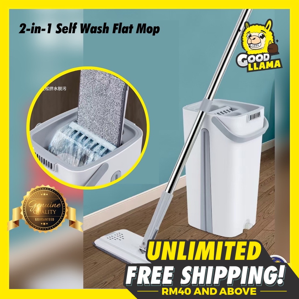 GOOD LLAMA 2in1 Self Cleaning Magic Mop Set Scratch Flat Bucket Spin ...