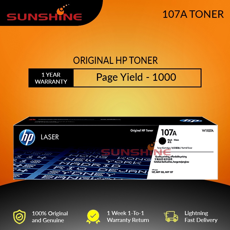 ORIGINAL HP 107A Black Original Laser Toner Cartridge (W1107A) | Shopee ...
