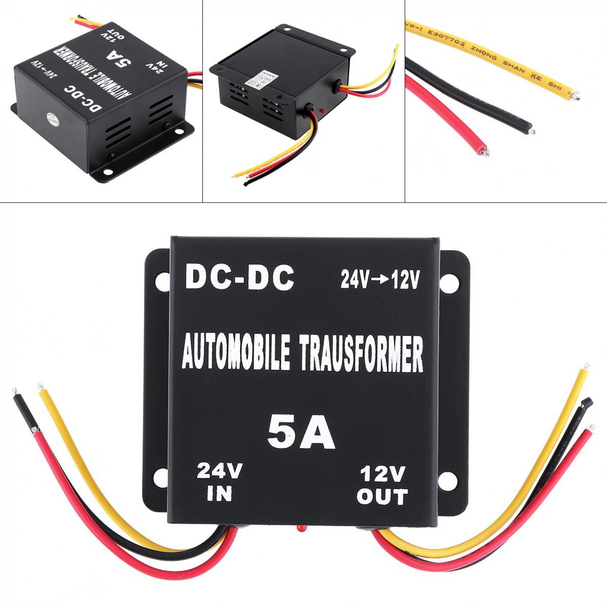 5A 60W DC 24V to 12V Black Power Converter Electric Inverter Voltage ...