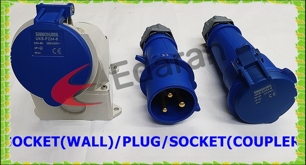 SHINOHAWA 3 PIN 32A SAFETY INDUSTRIAL PLUG / COUPLING SOCKET / WALL ...