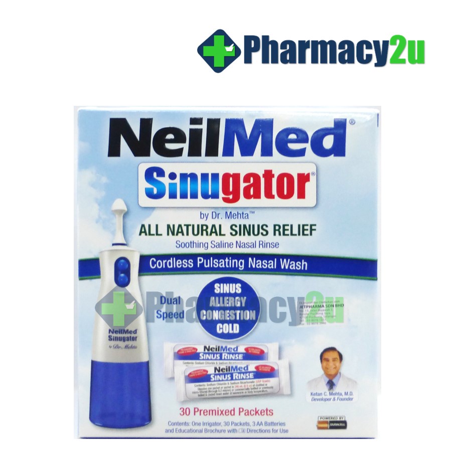 NEILMED SINUGATOR CORDLESS PULSATING NASAL WASH WITH 30S PREMIXED ...