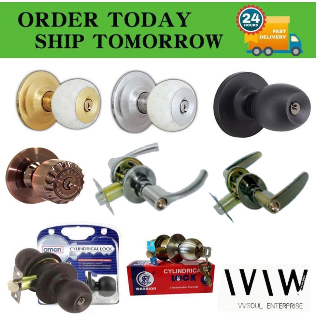 Cylindrical Door Lock /Tombol Pintu Lock /Round Ball Door Knob /Tubular ...