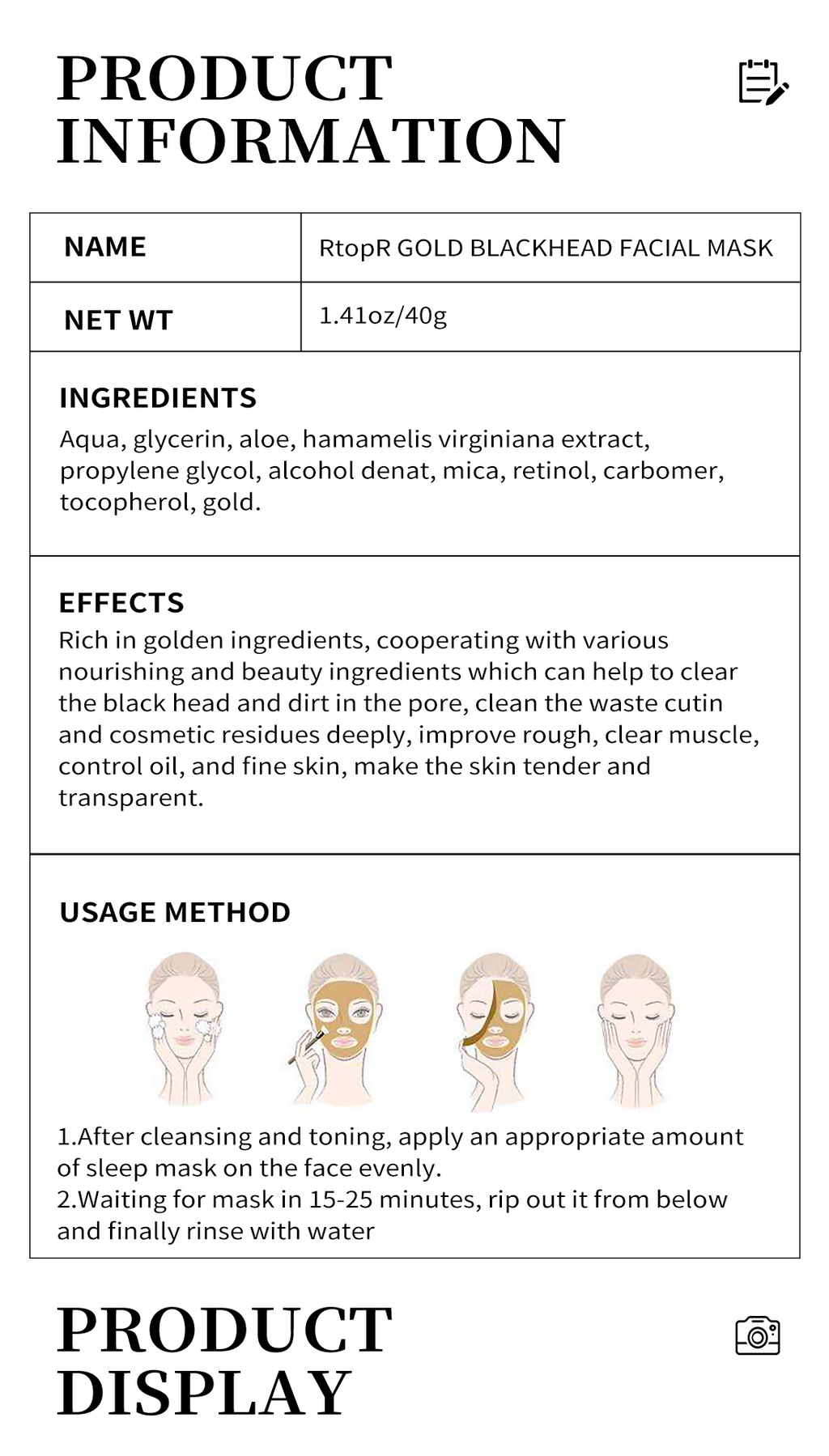 RtopR Gold Blackhead Removal Mask Treats Blackheads and Whiteheads Pore ...