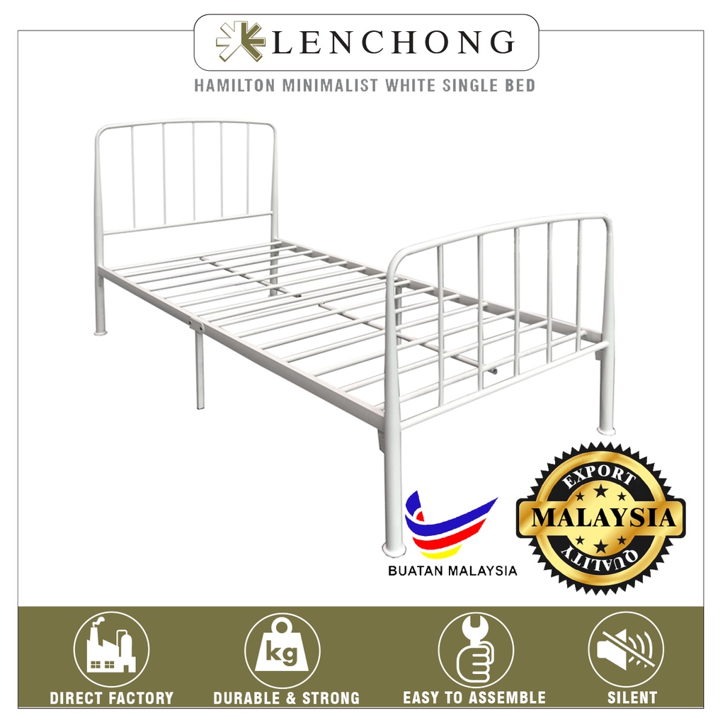 HAMILTON MINIMALIST WHITE SINGLE BED / MODERN SIMPLE METAL BED/ KATIL ...
