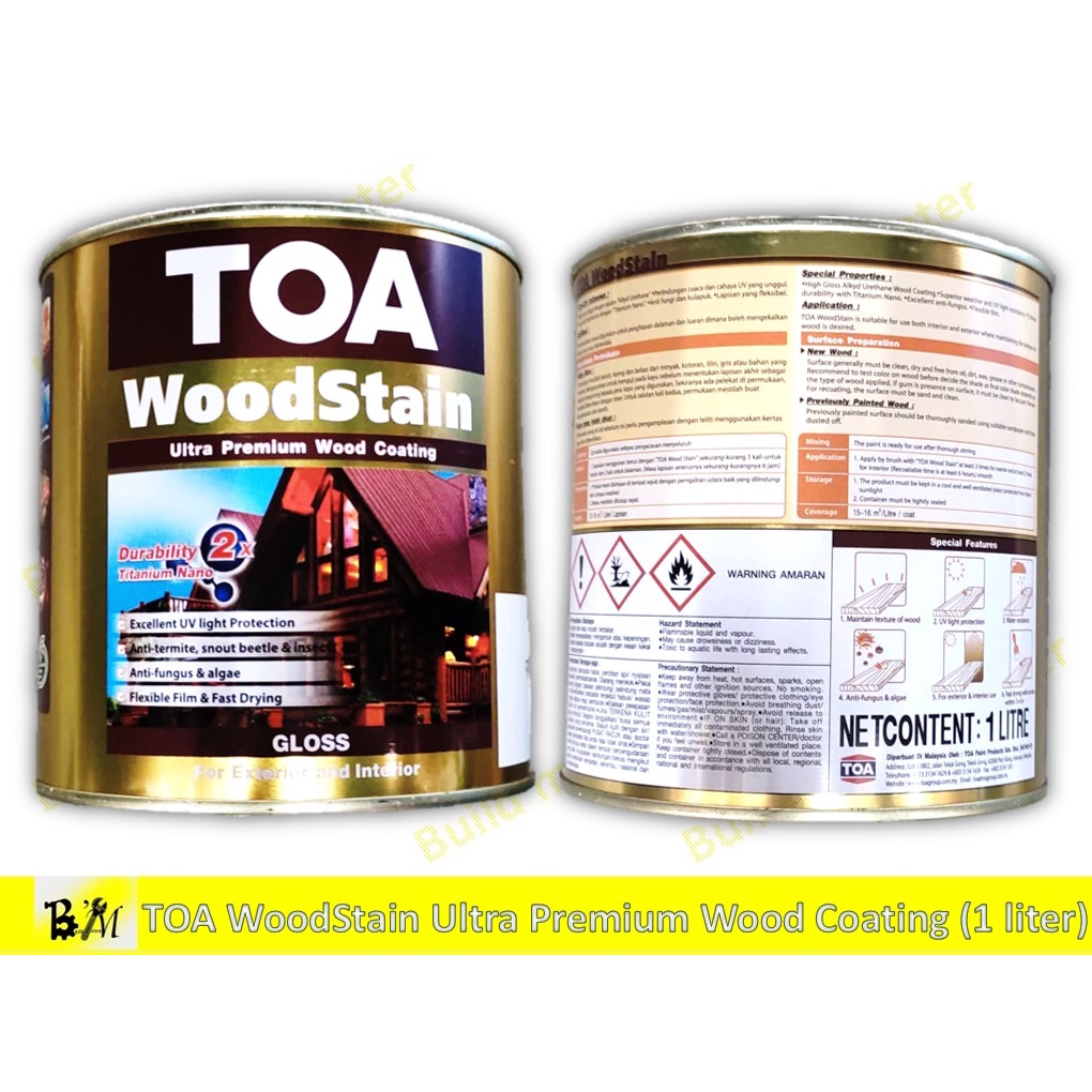 TOA WoodStain Ultra Premium Wood Coating (1 liter) | Shopee Malaysia