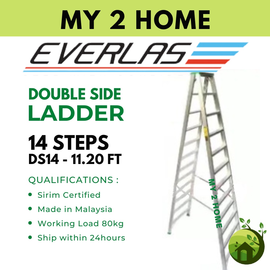 Everlas DS14 Aluminium Double Sided Ladder 14 Steps Tangga Lipat Stairs ...