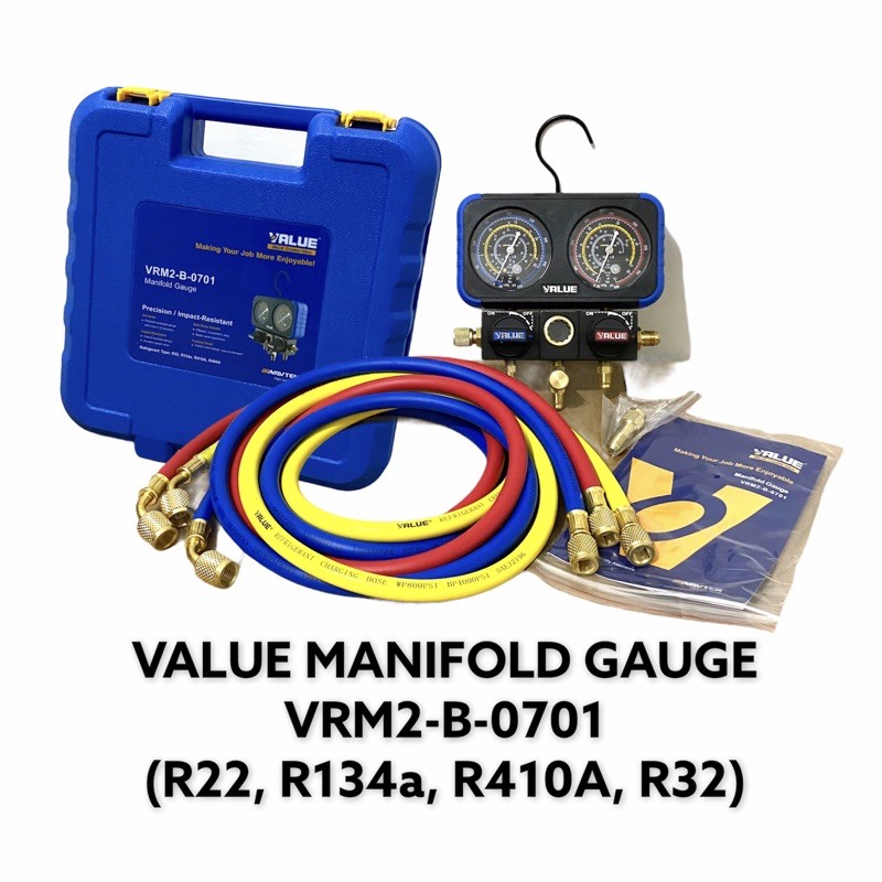 VALUE NAVTEK Manifold Gauge Set (VRM2-B-0701) R32 R410A R134a R22 Air Cond Refrigerant Gas Meter ...