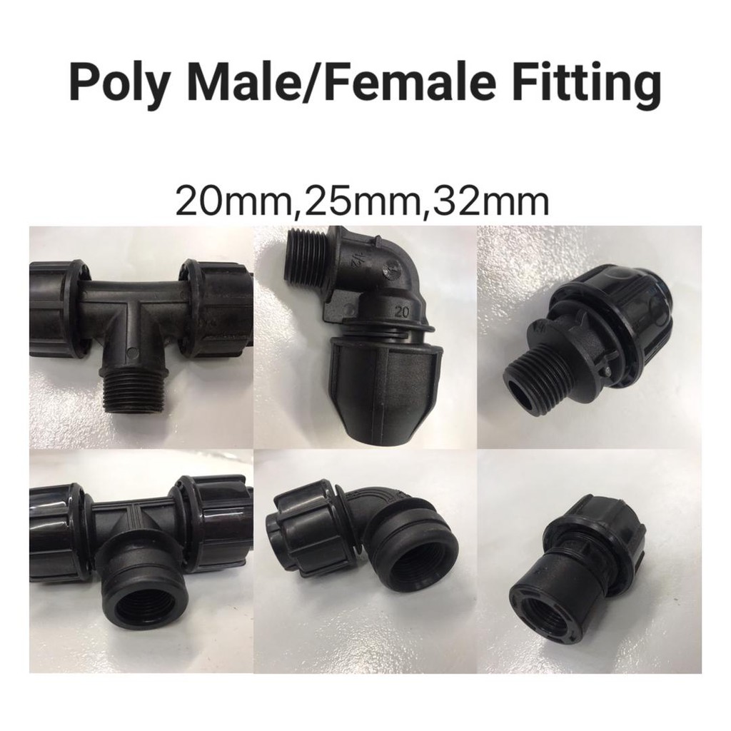 Polypipe Poly Paip Fittings Male & Female(Tee, Socket, Elbow) 20MM/25MM/32MM | Shopee Malaysia