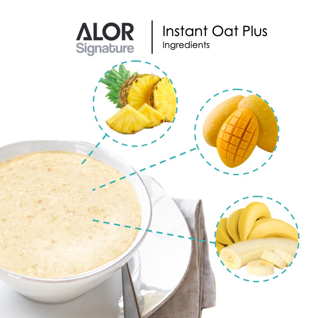 Alor Instant Oat Plus Freeze Dried Fruits Mango Pineapple Banana (40g x ...