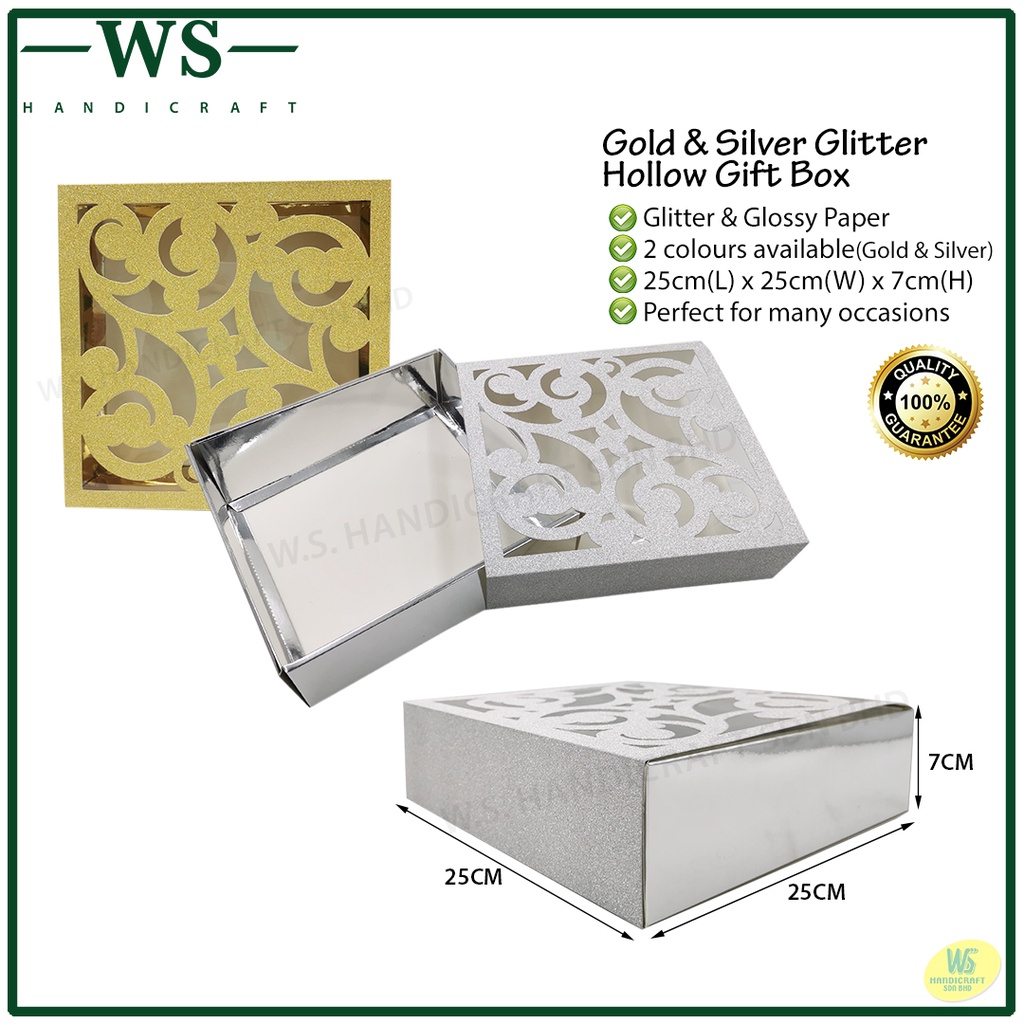 Premium Silver & Gold Square Gift Box Foldable See Trough Design Kotak ...