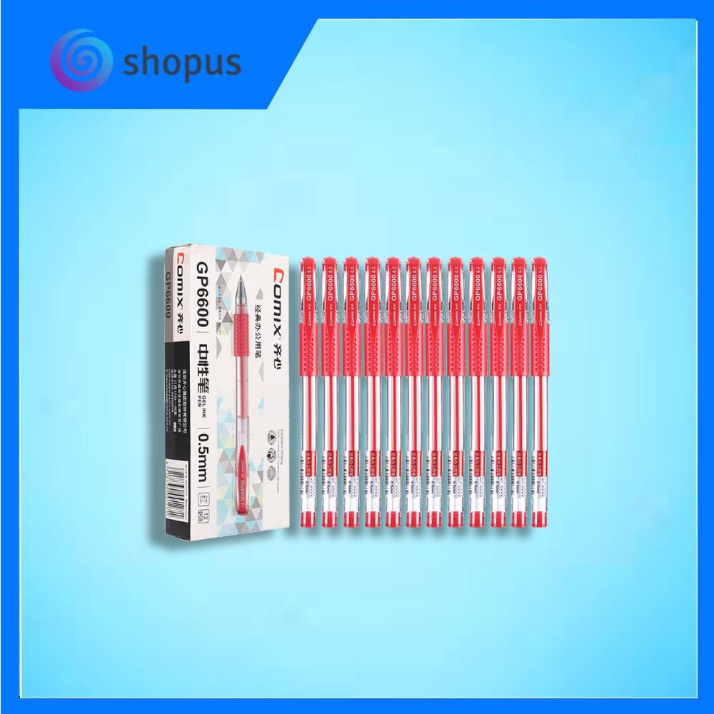 Comix Gel-Ink Pen 0.5mm - Red (Box of 12 pcs) | Shopee Malaysia