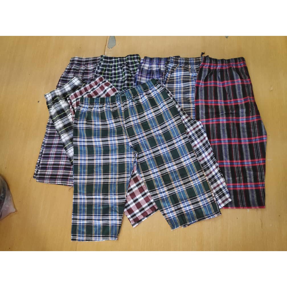 Seluar kotak kotak 3 suku kain cotton ( Baru) | Shopee Malaysia