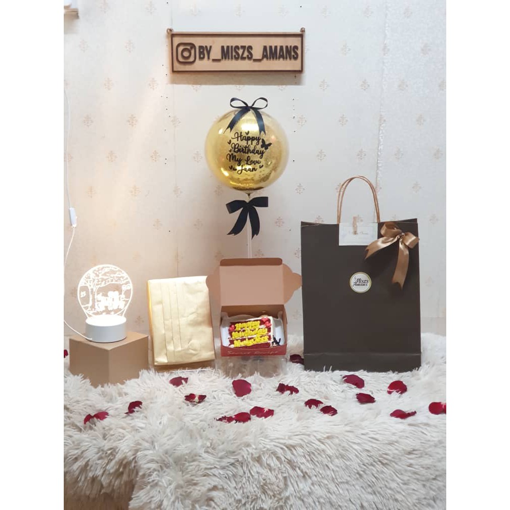 Gift Set 1 Slice Secret Recipe Cake Custom Gold Balloon Table Lamp ...