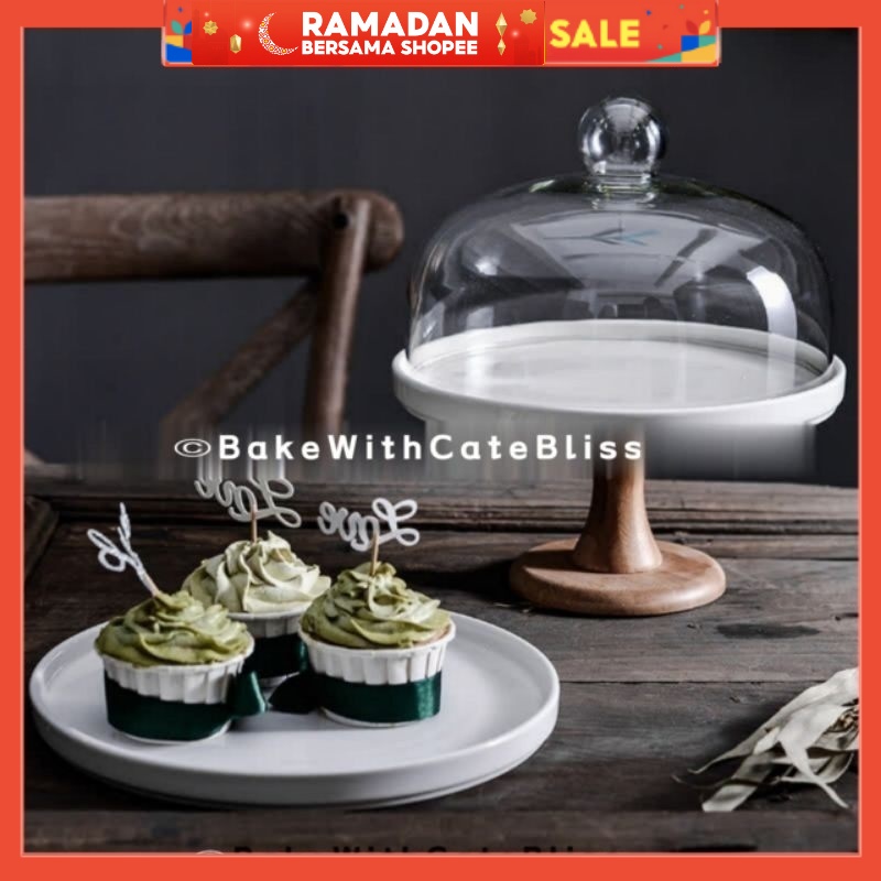 Cake Stand and Dome White Cheese Stand with Dome Wood dessert Stand ...