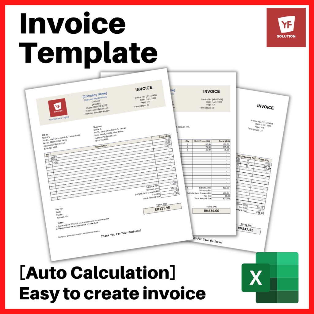 Invoice Template - Microsoft Excel (3 Template) | Shopee Malaysia