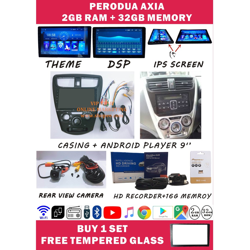 PERODUA AXIA ANDROID PLAYER 9''(2G+32G)+CASING+REAR VIEW CAMERA ...