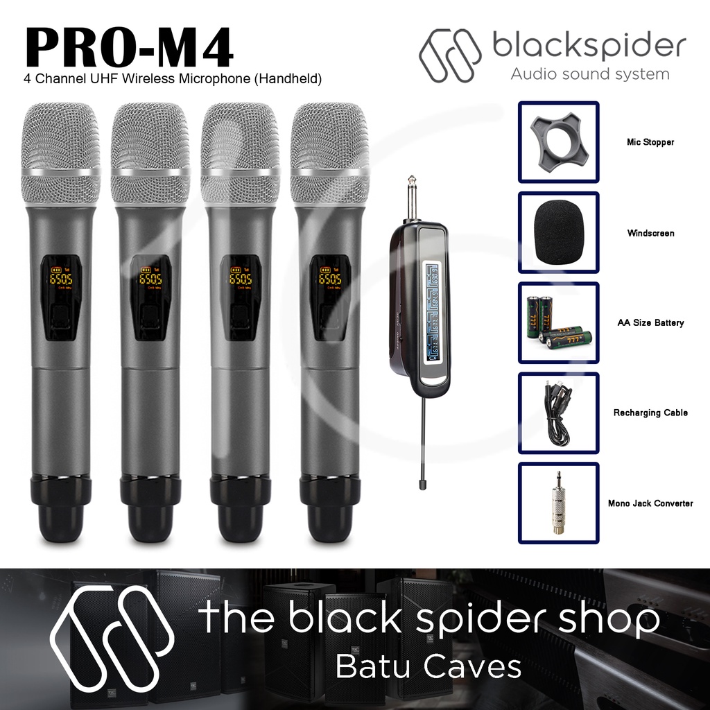 Black Spider UHF 4 Channel Wireless Microphone (Handheld) | Shopee Malaysia