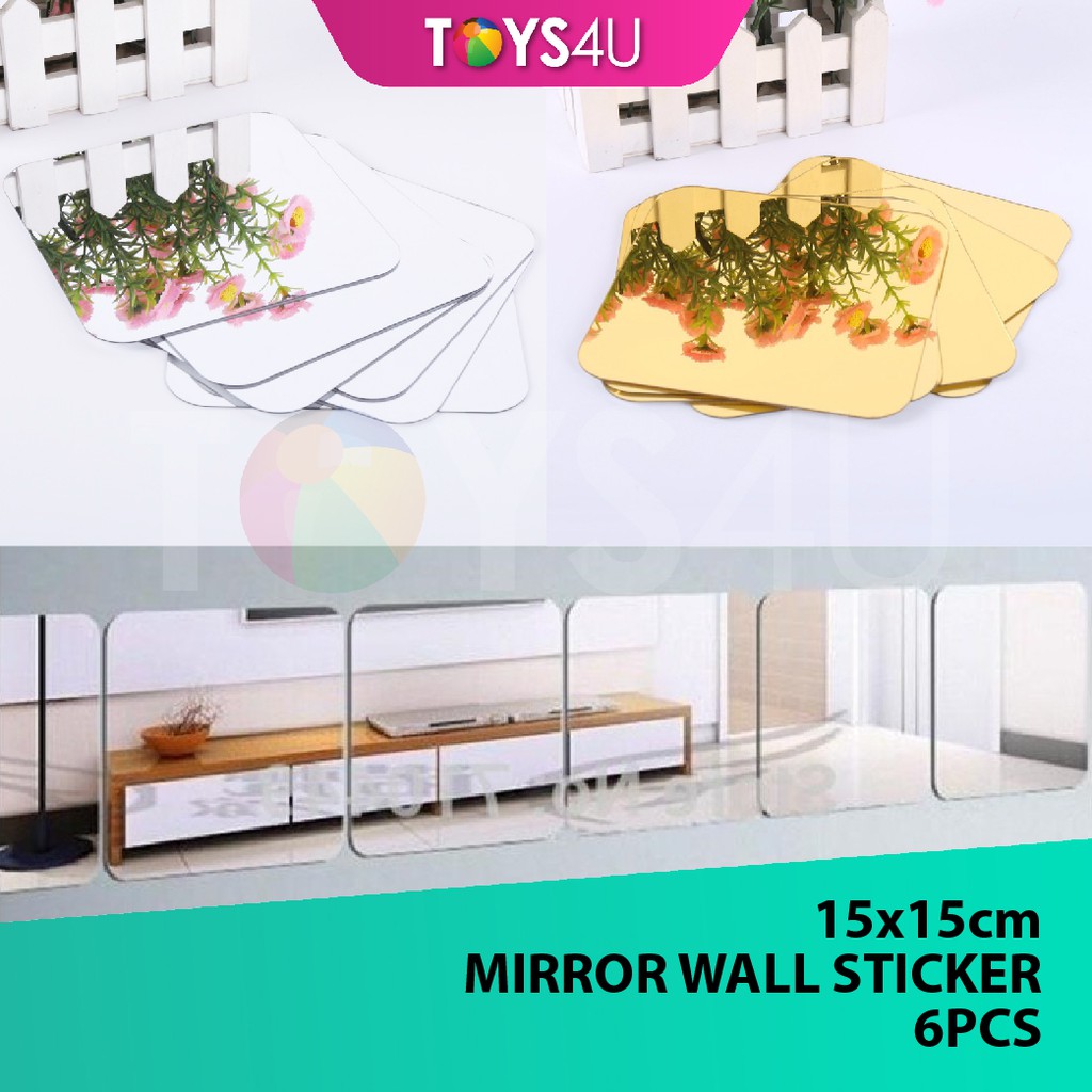 15x15CM Cermin Dinding Decorative Square Sticker Wall Mirror (6 PCS ...