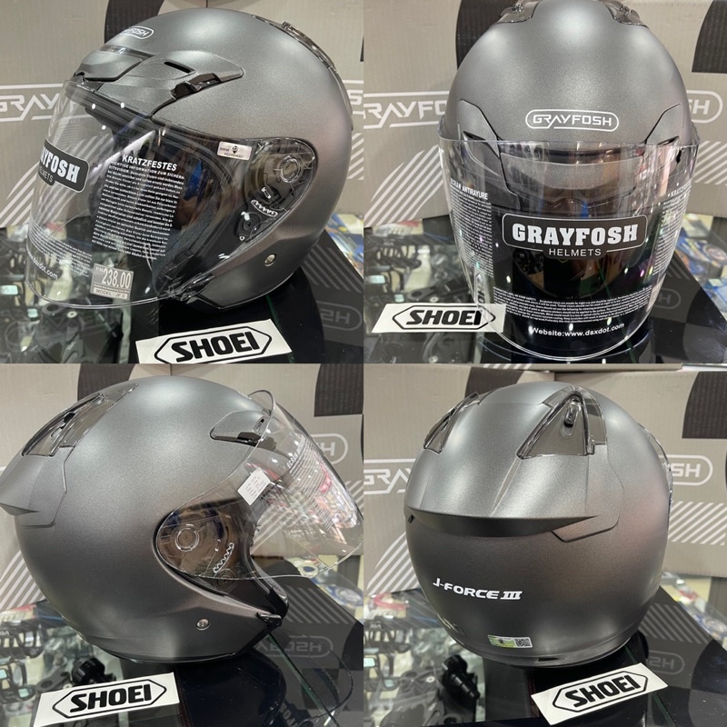 GRAYFOSH SHOEI J-FORCE 3 JF3 HELMET-MATT DARK GRAY (FOC : SHOEI STICKER ...